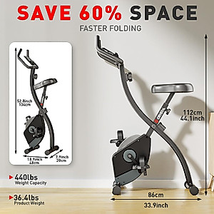 MAIBO Foldable Exercise Bike, Folding Exercise Bike Portable Upright Stationary Bike With Adjustable Seat, 8-Level Magnetic Resistance, Heart-Rate Monitor,LCD Dial for Home Gym Workout