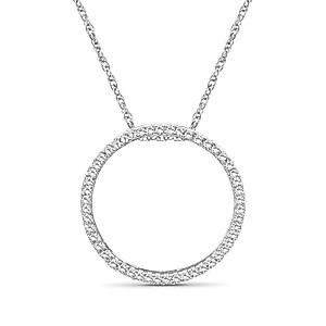 JEWELEXCESS Silver Chain Necklace for Women – .925 Sterling Silver Circle Necklace with Sparkling Genuine 0.25 CTW White Diamonds – Chic, Stunning Silver Statement Necklace Gifts