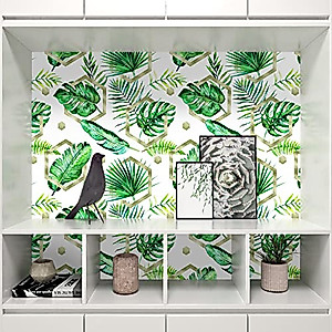 STICKEEP Tropical Wallpaper Peel and Stick Modern Green Palm Leaf Wall Paper Self Adhesive Botanical Floral Peel and Stick Wallpaper for Bedroom Walls Bathroom Living Room Cabinets 24" x 118"