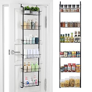 melos White Over The Door Pantry Organizer Rack, 8 Tier Heavy-Duty Metal Back Of Door Shelf Organizer, Over The Door Hanging Spice Rack With 8 Baskets for Closet, Bathroom, Kitchen