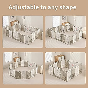 IFLETH Baby Fence Folddler Toddler Playpen Kids Safety Play Center Yard Baby Playpen, Adjustable Shape, Portable Design for Indoor Outdoor Use (22 Piece Set, White+Grey)