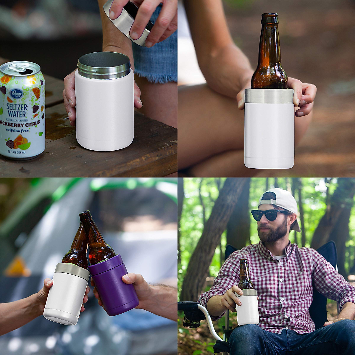 Tahoe Trails Stainless Steel 12oz Vacuum Insulated Can and Bottle Cooler | Double Wall Can Cooler For Cans and Bottles | Copper Plated Can Chiller and Metal Cooler | White