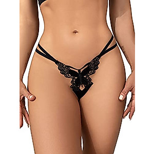 SOLY HUX Women's Sexy Panties Thong for Women G-String Stappy Exotic Thongs Underwear Panties Black Butterfly Embroidery M