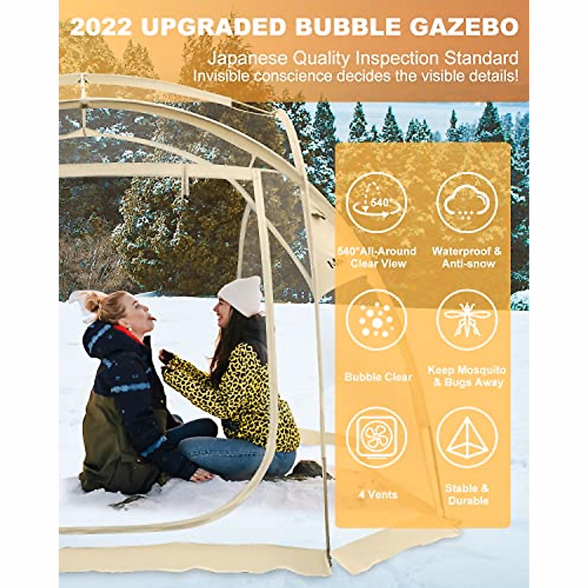 Transparent Outdoor Tent, Larger Space with 88.5ft2, 10' x 10' Portable Clear Screen House, 4-6 Person Shelter, Clear Pod, Canopy Gazebo for Patios, Backyards, Camping
