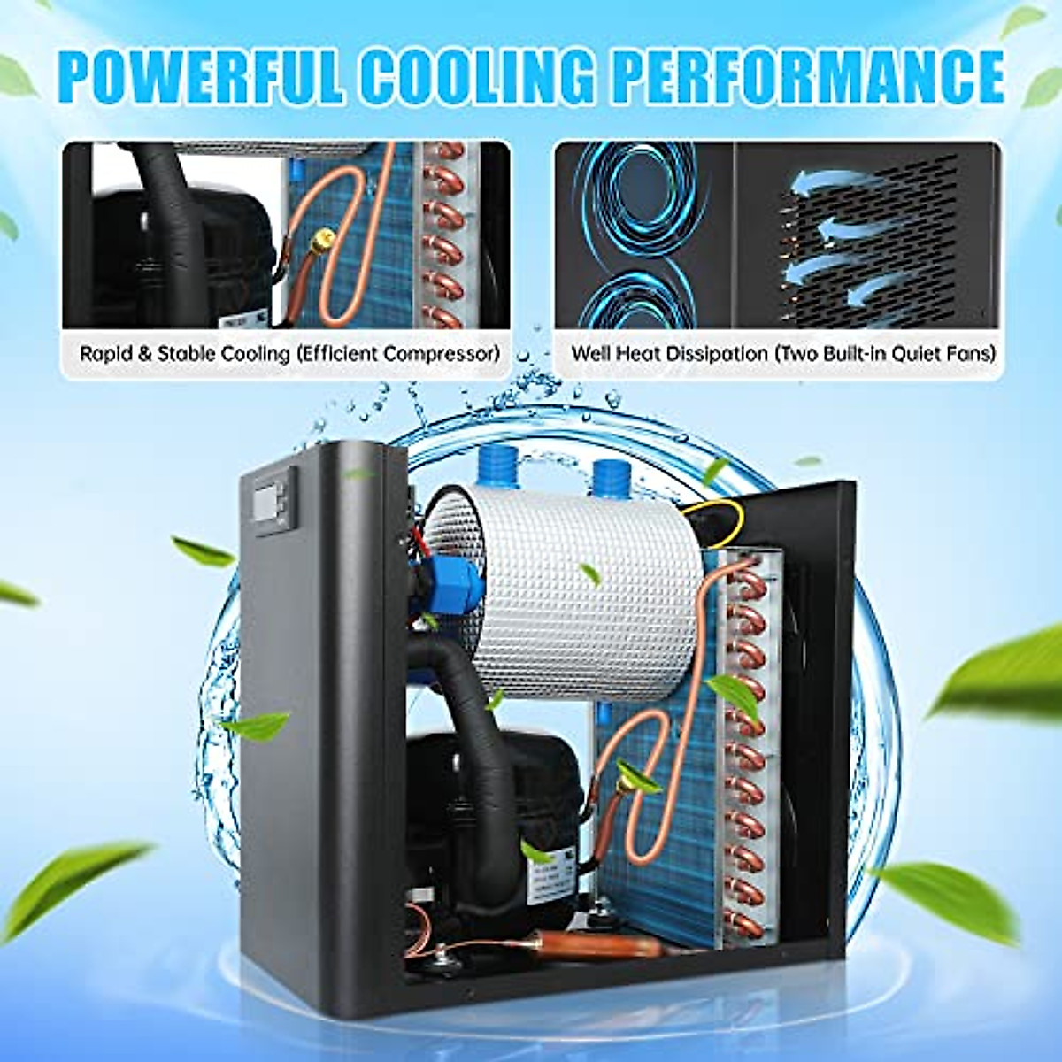 Aquarium Chiller for Fish Tank - 42GAL 1/10HP Water Chiller with Quiet Design Compressor - Refrigeration for Hydroponic System Axolotl Jellyfish Coral 160L