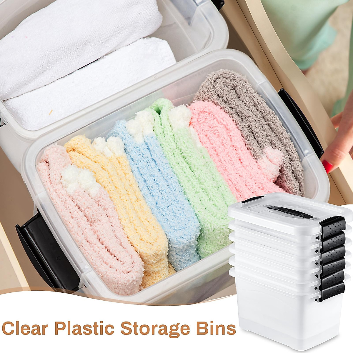 Cunno 12 Pcs 6 Qt Clear Plastic Storage Bins with Lid and Latching Buckles Stackable Storage Container Bin Totes for Storage Tote Box Organizing Tote Tub Box for Toy General Organization Solution