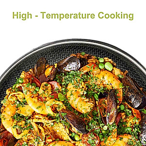 AUDANNE Frying Pan with Lid, 12 inches Large Stainless Steel Honeycomb Skillet with Handle - Induction Cooking Fry Pans, Black 12"