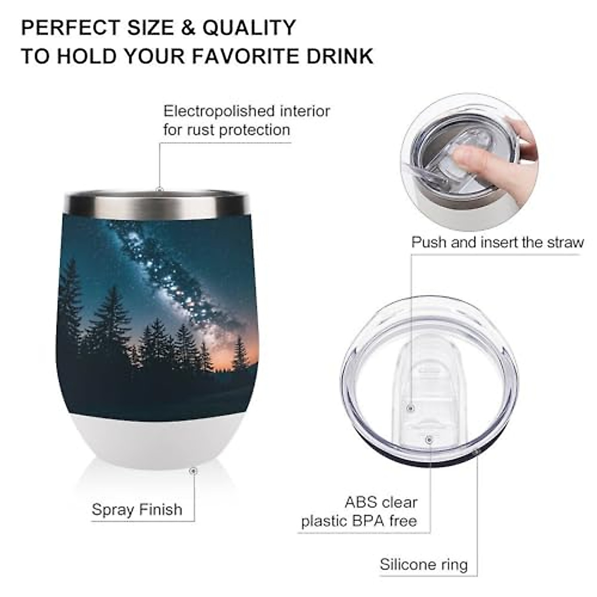 OPTKSNCU 304 Stainless Steel Insulated Cup with Lid, Trees at Night Print Durable, And Easy to Clean – Ideal for Home, Office, And Gift Giving