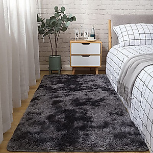 Large Area Rug 8X10 Foot,Durable Area Rugs 8x10 Clearance Under 100 with Non-Slip Bottom1Pc,8x10 Grey Furry rug for Children Area Rugs,Soft Fuzzy Shaggy Rugs for livingroom,bedroom. (Dark grey)