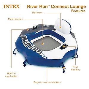 Intex River Run Connect 1 Person Inflatable Water Raft (4 Pack) Bundled with River Run II 2 Person Inflatable Floating Lounge with Cooler