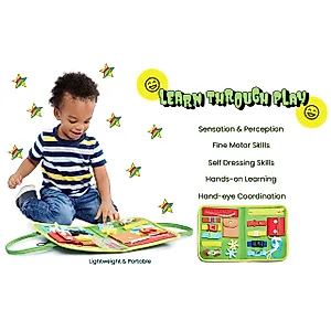 SoEm Busy Board Montessori toy Sensory Educational toy for 1 2 3 4 5 6 years Activity book for basic dress skills and fine motor for Travel plane and car, 16 activities in 1 Gifts for Girls and Boys