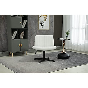 pouseayar Desk Chair No Wheels, Armless Morden Style Office Chair Adjustable Handle with PU Leather and Soft Backrest for Home, Living Room, Office, Reading Room - White