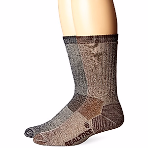 Realtree AP Men's Merino Wool Crew Boot Socks 2 Pair Pack, Brown/Black, Large