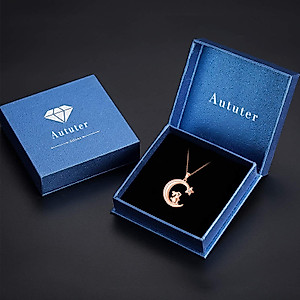 Aututer Bunny Necklace Sterling Silver Rabbit Necklace Crescent Moon Necklace with Star Bunny Jewelry for Women Teen Girls Animal Themed Gifts Back to School Gifts