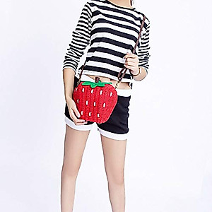 123Arts Women's Strawberry Fruit Weave Shoulder Bag Messenger Bag Beach Bag Purse, Red, 21*18cm