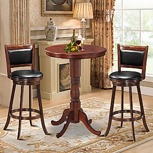 ERGOMASTER 3-Piece Dining Table Set for 2, Compact Round Table with Swivel Bar Stools, Retro Style Kitchen and Dining Room Furniture for Small Spaces