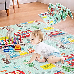 Gentle Monster Baby Play Mat, Extra Large Foldable Play Mat for Baby, Portable Baby Crawling Mat, Waterproof Non Toxic Anti Slip Soft Foam Reversible Playmat for Toddlers and Kids 77" x 70"