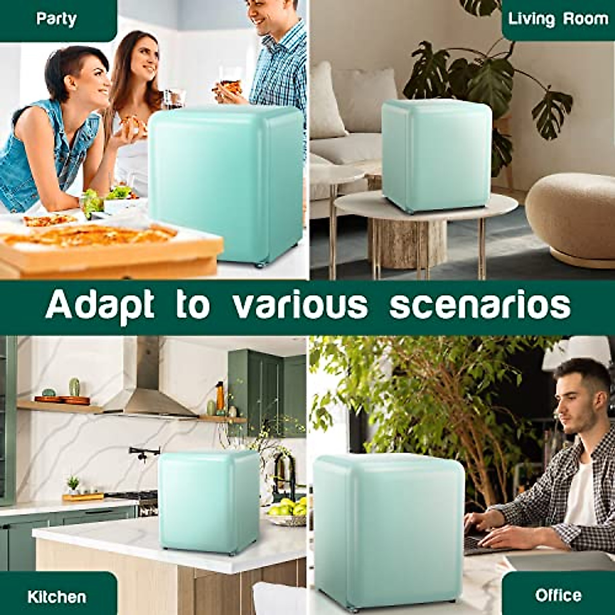 ZAFRO 1.7Cu.Ft Mini Fridge with Freezer For Bedroom,Compact Refrigerator 20 Cans,Portable Small Multifunctional Refrigerator For Skin Care,Food,Drinks,Living Room,Office And Dorm (GREEN)