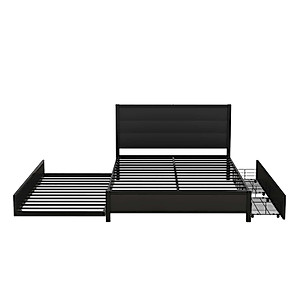 Queen Size Metal Platform Bed Frame with 2 Storage Drawers and a Twin Size Trundle, Storage Platform Bed with Tufted Headboard for Kids/Teen/Adults, Noise-Free, No Box Spring Needed (Queen)