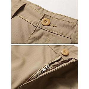 TRGPSG Men's Ripstop Wild Cargo Pants Multi-Pocket Military Army Camo Casual Work Combat Trousers 5335 Khaki 34