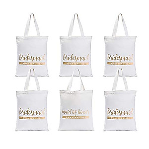 Pop Fizz Designs Bridesmaid Bags | Bridesmaid Tote bags | Maid of Honor Tote Bag | Bride Canvas Bag (6 pack)