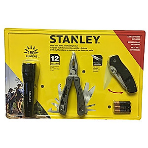 Stanley 12 in 1 Multi Tool Folding Pocket Knife 150 Lumens LED Light Set STHT 81502, Black