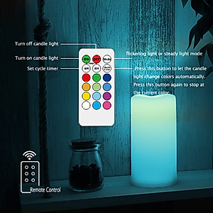 Color Changing Outdoor Flameless Pillar Candles Remote Waterproof Battery Operated Electric LED Candle Set for Gift Home Party Wedding Supplies Garden Halloween Christmas Decoration, 2 Pack, 3” x 4”
