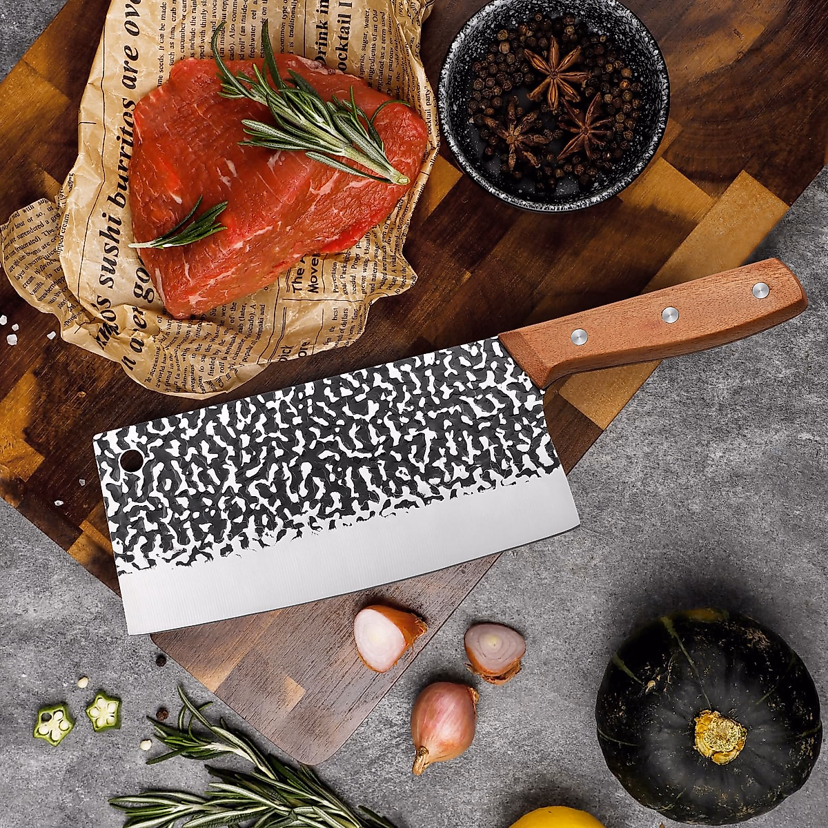 Meat Cleaver, 7 inches Professional Serbian Cleaver Knife, Ultra Sharp Light weight Hand Forged Chinese Cleaver Full Tang Meat Knife