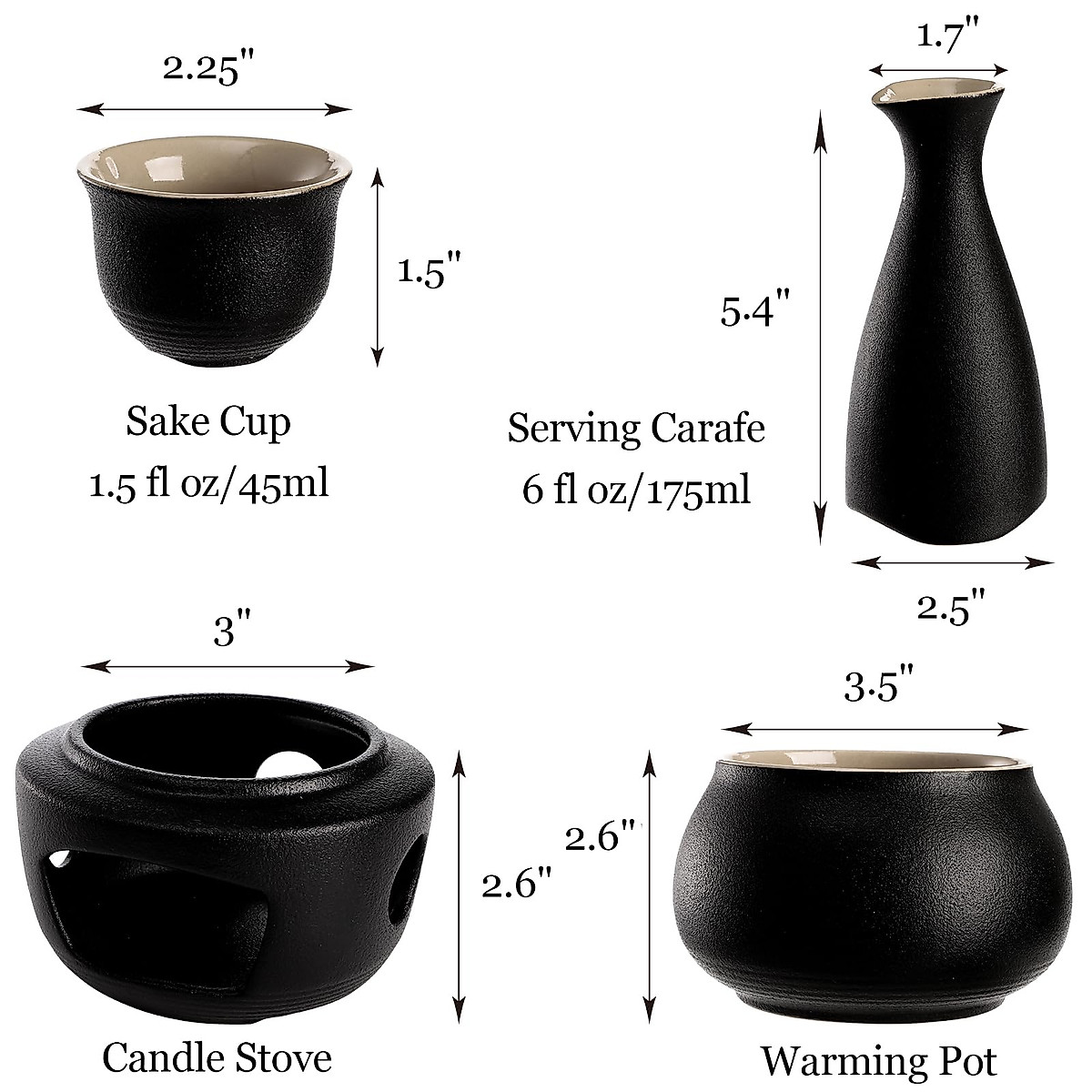 Tosnail 7 Pieces Ceramic Japanese Sake Set with Warmer, Hot Saki Set - Black