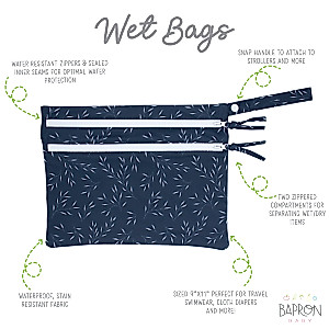 BapronBaby Willow Wet Dry Bag - Waterproof Two Zipper Pockets - Reusable for Mealtime, Diapers, Stroller, Snacks, Swimsuits - Machine Washable - 11" x 9"