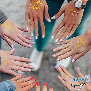 Bachelorette Party Tattoos - 120+ Metallic Gold & Silver Sweat & Water Resistant Tats - Bachelorette Party Decorations For Bridesmaids, Maid Of Honor & Bride Tribe by Merry Expressions