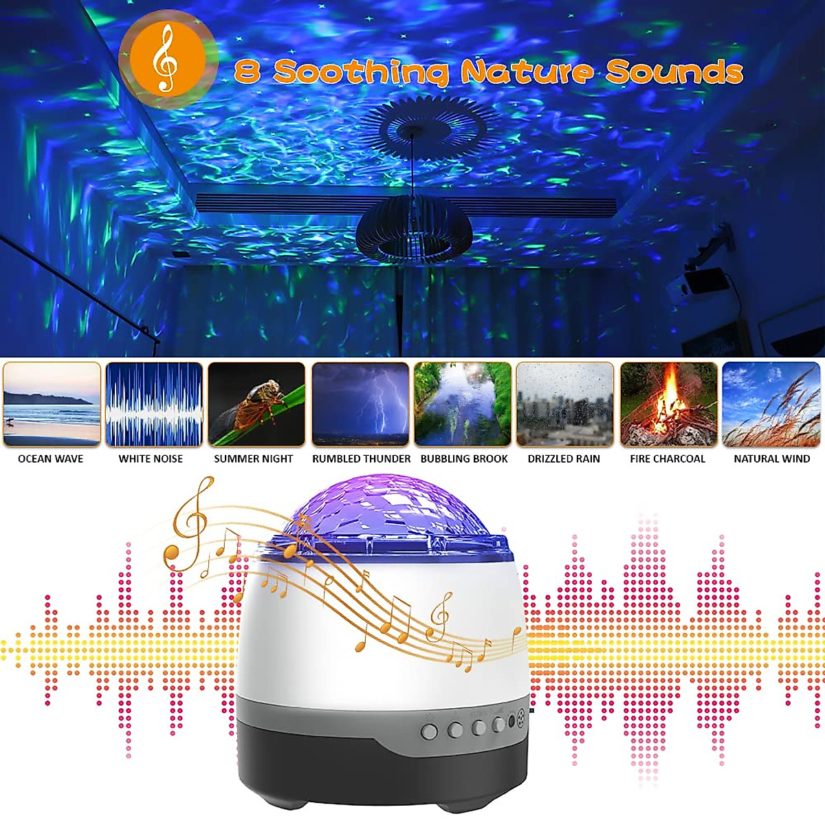 Galaxy Projector,Star Projector for Bedroom,Remote Control & White Noise Bluetooth Speaker,8 Soother Sounds,Timer,LED Night Lights for Kids Room, Adults Home Theater, Party, Living Room Decor