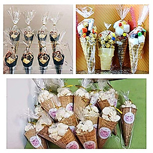 GOETOR Cone Bag 100 PCS Clear Cello Treat Bags Gift Wrap Cellophane Bags 7 x15 Inch Triangle Goody Bags with Twist Ties for Favor Christmas Popcorn Candies Handmad