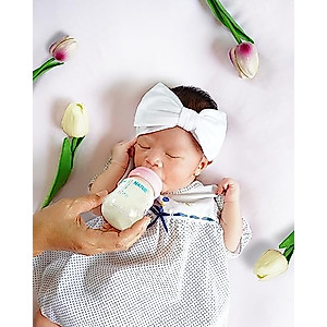 RATIVE 4-Way Direction Stretch Fabric Baby Swaddle Receiving Blankets with Headband for Unisex Newborn Baby Boy Girl (White(Blanket+Headband))