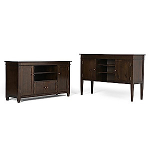SIMPLIHOME Carlton SOLID WOOD 54 Inch Wide Transitional TV Media Stand in Dark Tobacco Brown for TVs up to 60 Inches, For the Living Room and Entertainment Center