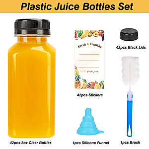 Moretoes Juice Bottles 42pcs 8 Oz Plastic Bottles with Lids, Reusable Clear Juicer Bottles with Black Tamper Evident Caps for Juice, Smoothies, Milk