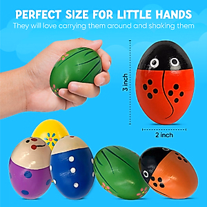 Wooden Maracas for Kids, Colorful Egg Shakers Toy for Boys and Girls Aged 1-3 Years, Gift for Preschool Children, Early Education Toys, 6-Pack Easter Eggs