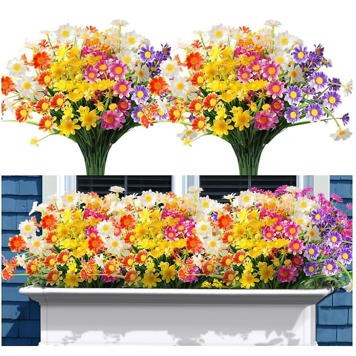 Linkstyle Artificial Daffodils Flowers, 10 Bundles Fake Flowers with Stems, UV Resistant No Fade Plastic Plants Faux Flowers Bouquet for Indoor Outdoor Home Garden Porch Window Decoration