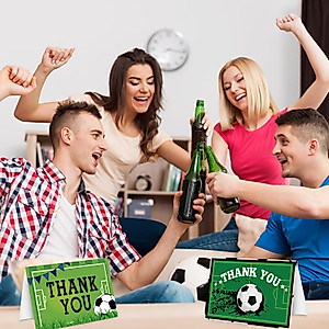 Whaline 36 Pack Football Thank You Cards with Envelopes Stickers 6 Design Green Soccer Blank Note Cards for Season Games Birthday Supplies, 4 x 6 Inch