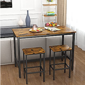 Lamerge 47.2" Bar Table Set,Pub Heigh Table with 2 Square Stools,Dining Table Set,Kitchen Counter with Bar Chairs,for Kitchen, Living Room/Sofaside,Small Space,Rustic Brown and Black