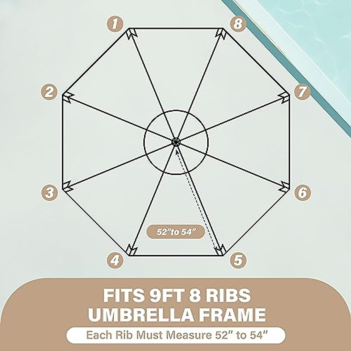 YSSOA 9' Patio Umbrella Replacement 8 Ribs, 9ft-Canopy, Tan-Canopy