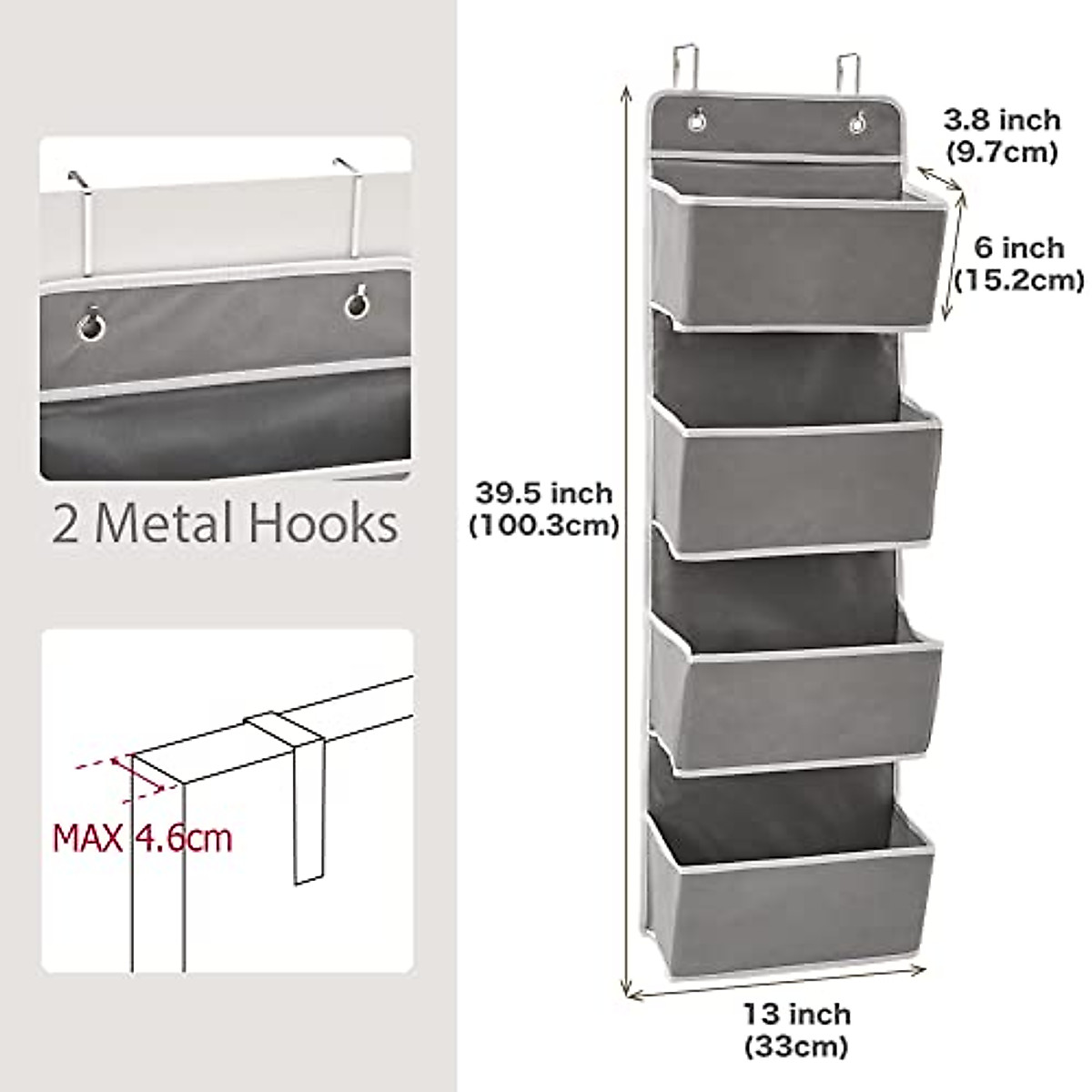 EZOWare 2PACK Over the Door Hanging Organizer with 4 Pocket, Home Storage Organizer with Hook for Pantry Baby Nursery Bathroom Closet Dorm