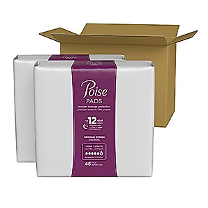 Poise Incontinence Pads for Women, Ultimate Absorbency, Long, Original Design, 90 Count (2 Packs of 45) (Packaging May Vary)