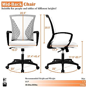CL.Store Ergonomic Office Chair Home Desk Mesh Computer with Lumbar Support Armrest Modern Executive Rolling Swivel Task Work Mid Back Adjustable (White), MC-GF411-White