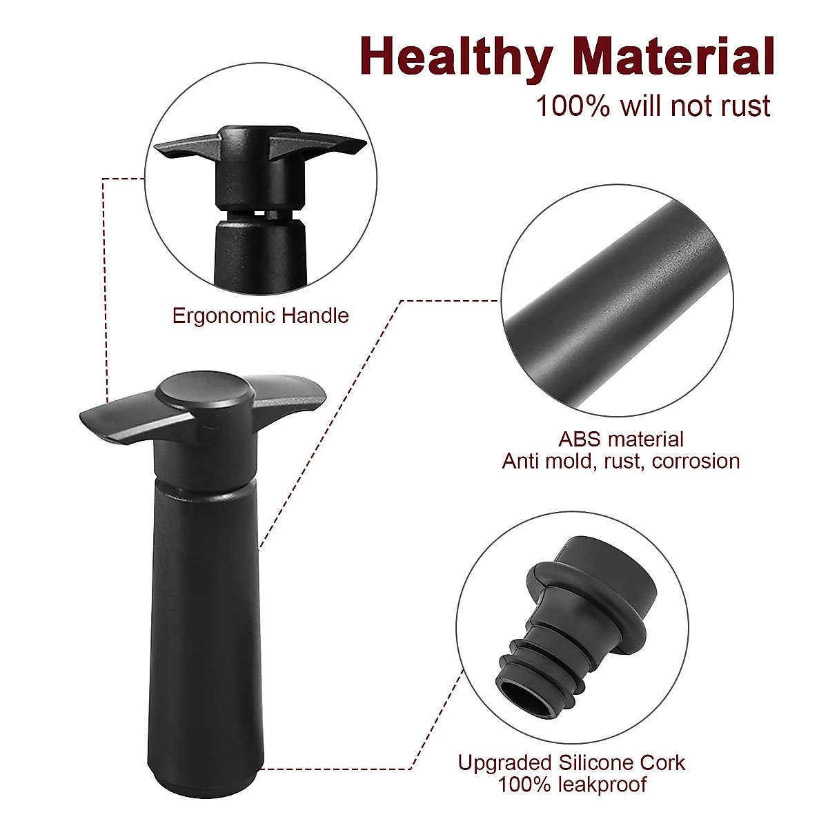 BETTFOR Wine Saver Pump with 4 Vacuum Wine Stoppers, Wine Bottle Stoppers with Food Grade Silicone Leak proof Keep Fresh Suitable for All Standard Wine Bottles