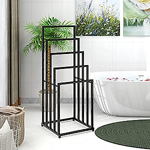 HAHRIR Black Metal 5-Tiers Stainless Steel Towel Racks ,Freestanding Towel Holder for Bathroom Accessories Organizer，for Bath Storage & Hand Towels&Washcloths& Blanket Rack