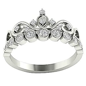 1 1/2 CT Round Shape White Cubic Zirconia Queen Crown Engagement Wedding Ring in 14K White Gold Plated 925 Sterling Silver (1.50 Cttw) Ring Size - 4.5