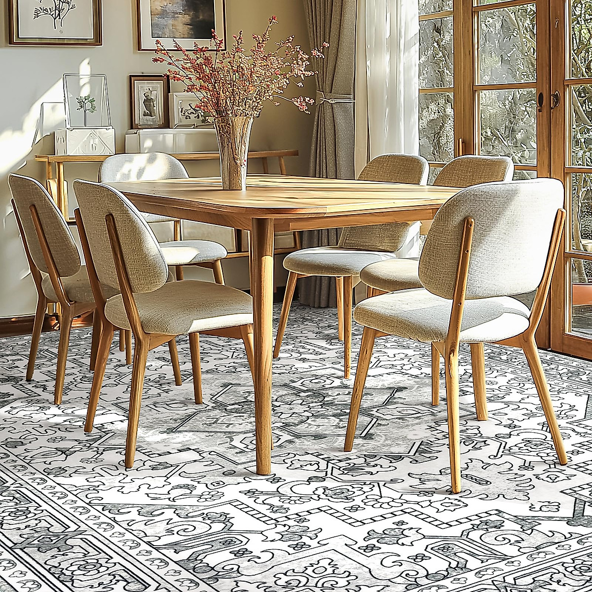 Shilucheng 8x10 Area Rugs for Living Room,Low-Pile Rug with Non Slip,Floor Carpet Pet Friendly,Machine Washable Rug Clearance for Bedroom Dining Room (Grey)