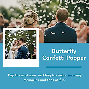 6 Pack White Butterfly Wedding Confetti Cannon Poppers | Biodegradable Butterfly Confetti | TUR Party Supplies | Up to 25ft | Giant (12”) | Party Poppers for Weddings, Birthdays, and Graduations