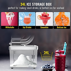 VEVOR 110V Commercial Ice Crusher 440LBS/H, ETL Approved 300W Electric Snow Cone Machine with Dual Blades, Stainless Steel Shaved Ice Machine with Safety On/Off Switch for Family, Restaurants, Bars